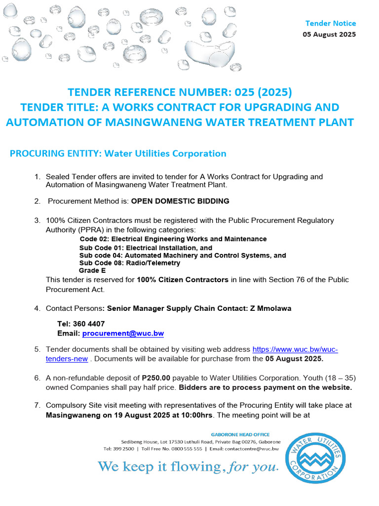 Tender notice WUC 025 (2025) (1) | PDF | Procurement