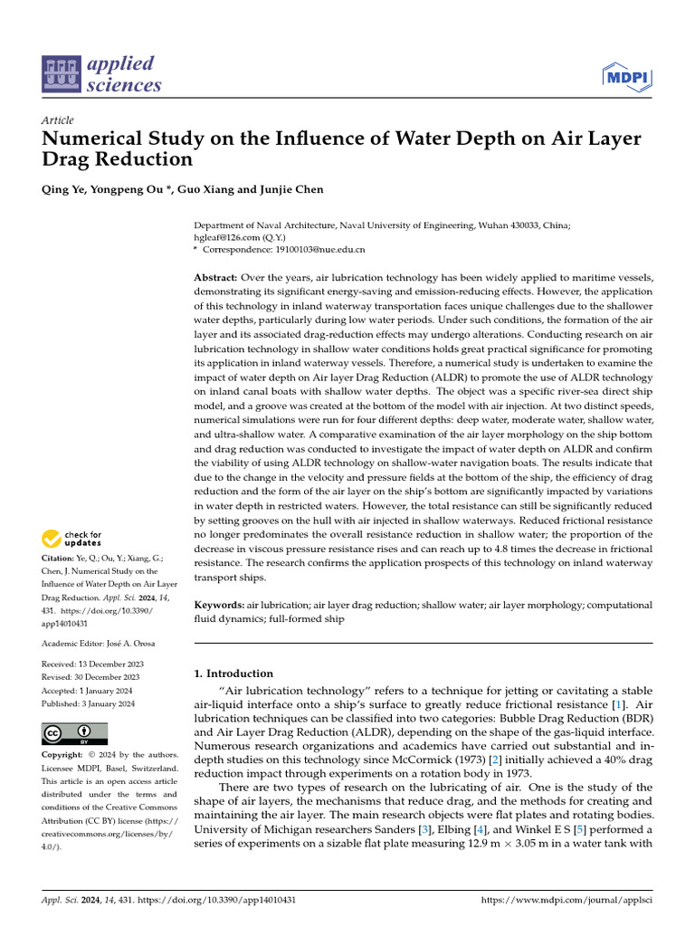 Influence of Water Depth On Layer Drag Reduction | PDF | Ships | Drag ...