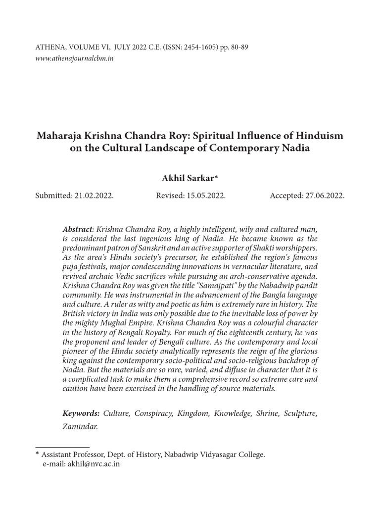 Krishna Chandra Roy's Cultural Legacy in Nadia | PDF | Vaishnavism | Shiva
