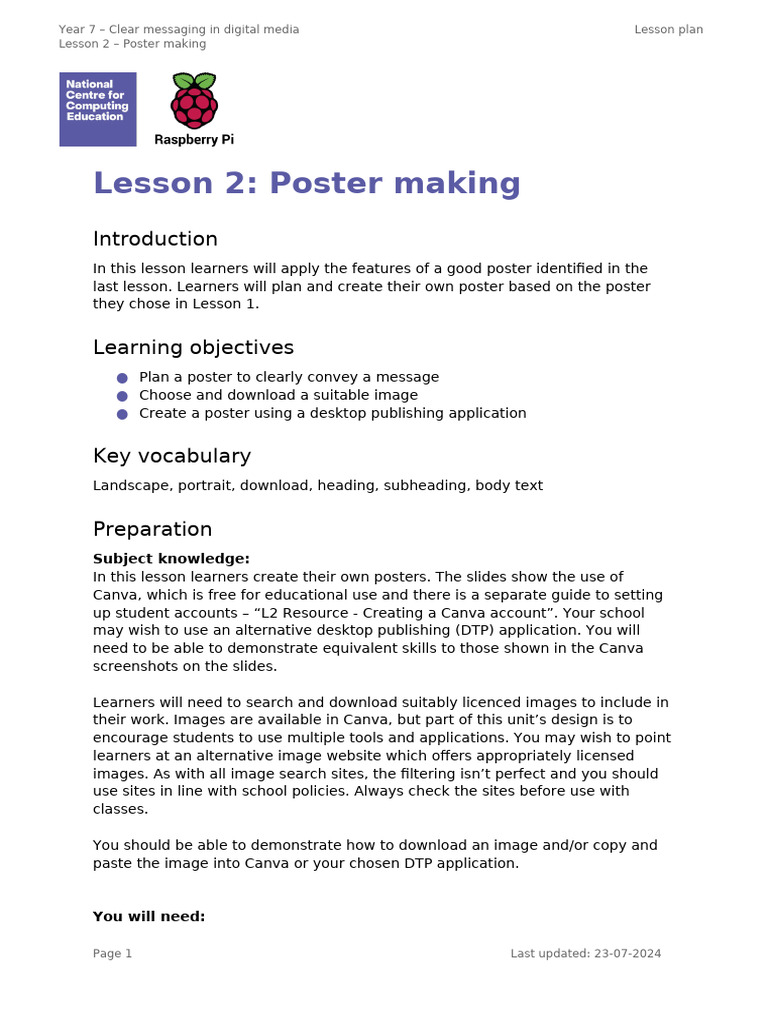 Lesson Plan - Year 7 - Clear Messaging in Digital Media - Lesson 2 | PDF | Typefaces