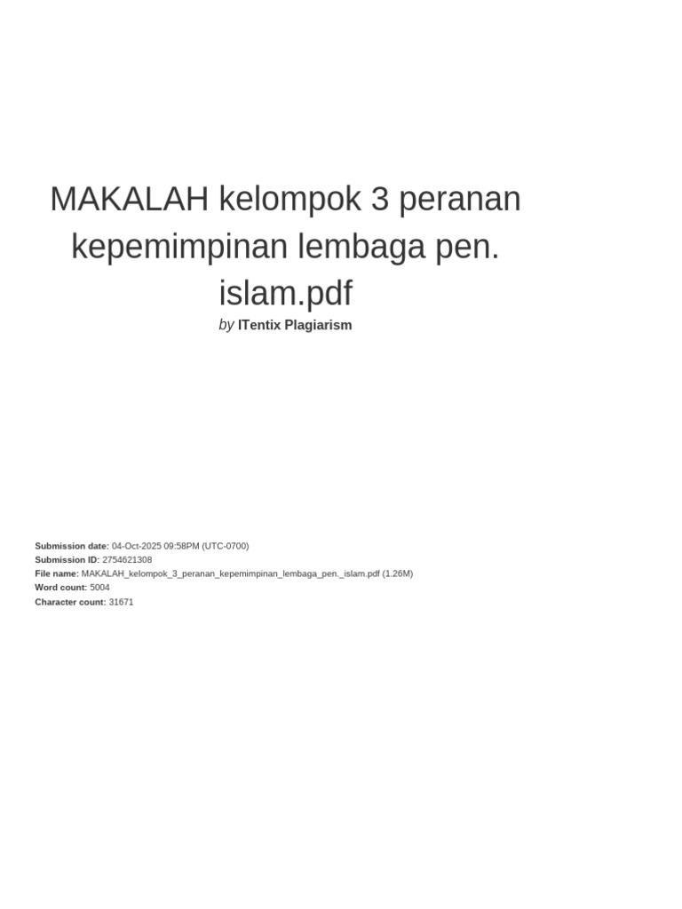 MAKALAH Kelompok 3 Peranan Kepemimpinan Lembaga Pen. Islam - Result | PDF