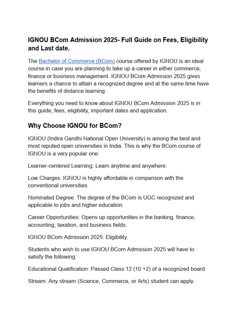 Ignou Bcom Admission | PDF