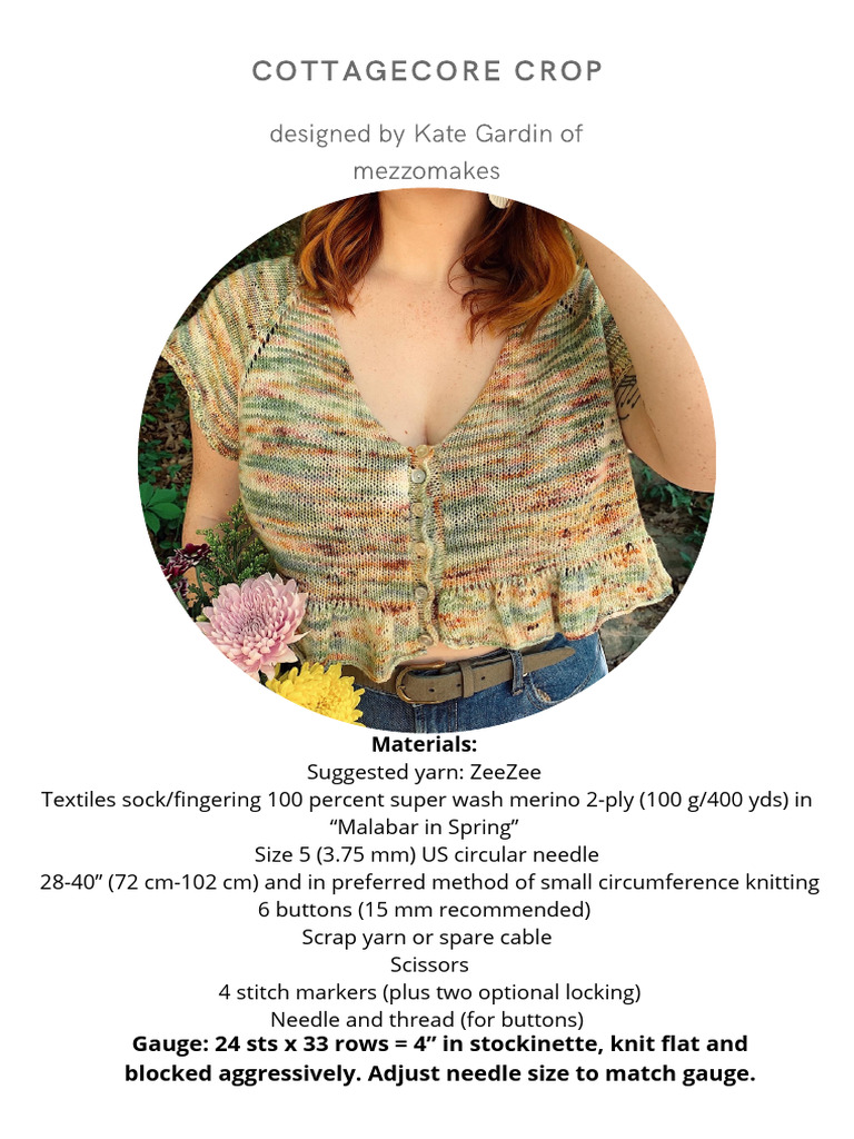 Cottagecore Crop by Kate Gardin of Mezzo Makes PDF | PDF | Knitting | Yarn