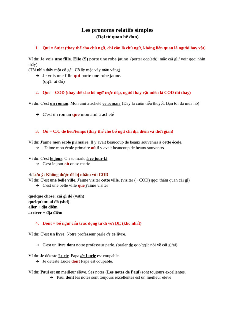 Pronoms relatifs simples en français | PDF