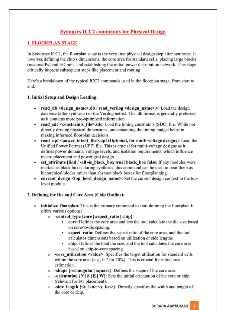ICC2 Synopsys Commands For Physical Design | PDF