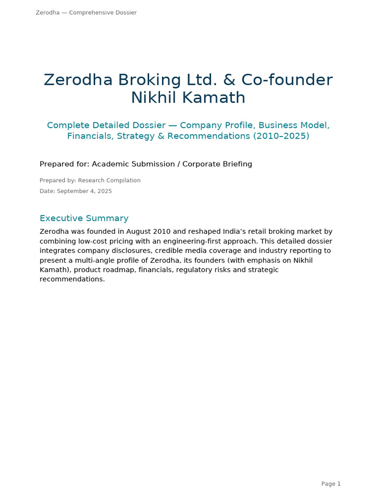 Zerodha Nikhil Kamath Complete Detailed Report 2025 FINAL v4 | PDF | Exchange Traded Fund ...