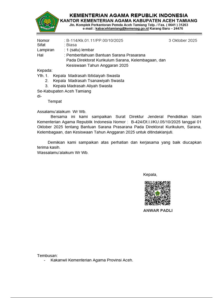 Pemberitahuan Bantuan Sarpras 2025 | PDF