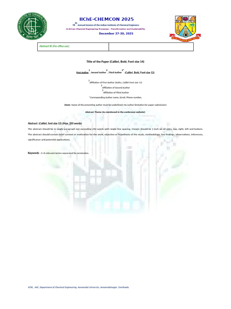 Abstract Template - CHEMCON 2025 | PDF