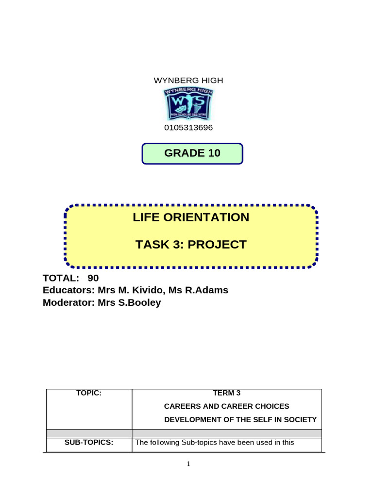 Grade 10 Career Choices Project Guide | PDF | Learning | Poster