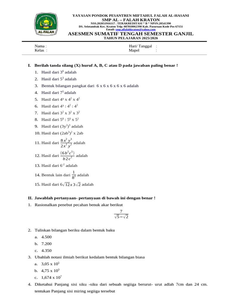 Soal MTK Kelas 8 | PDF