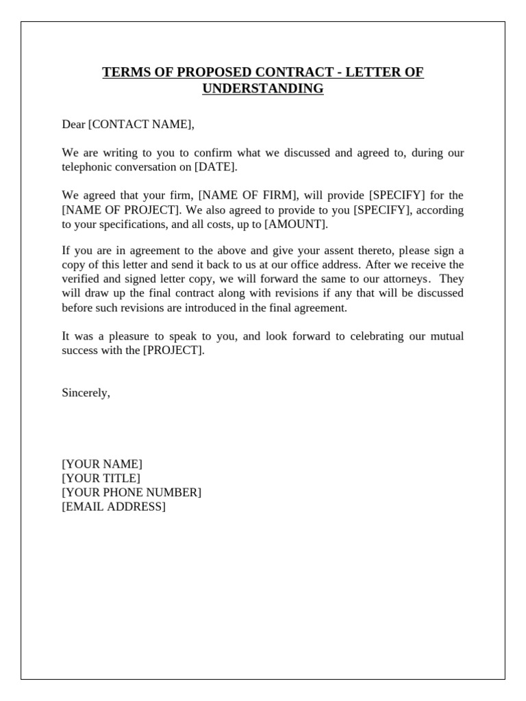 Sample Letter of Understanding | PDF