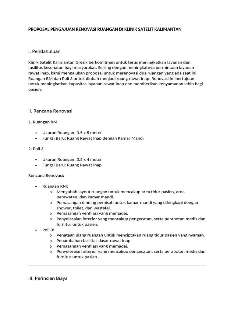 Proposal Pengajuan Renovasi Ruangan Di Klinik Satelit Kalimantan | PDF
