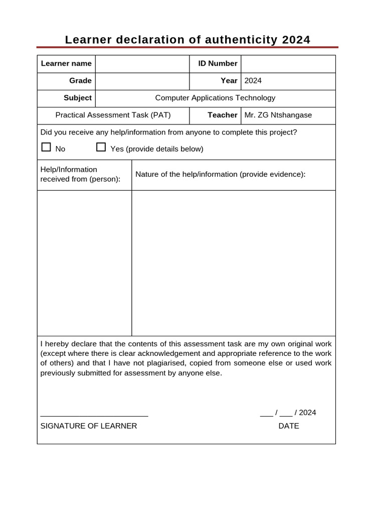 Learner Declaration | PDF