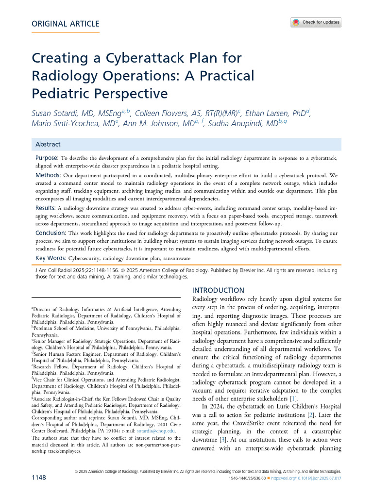 Creating A Cyberattack Plan For Radiology Operatio | PDF | Radiology | Medical Imaging