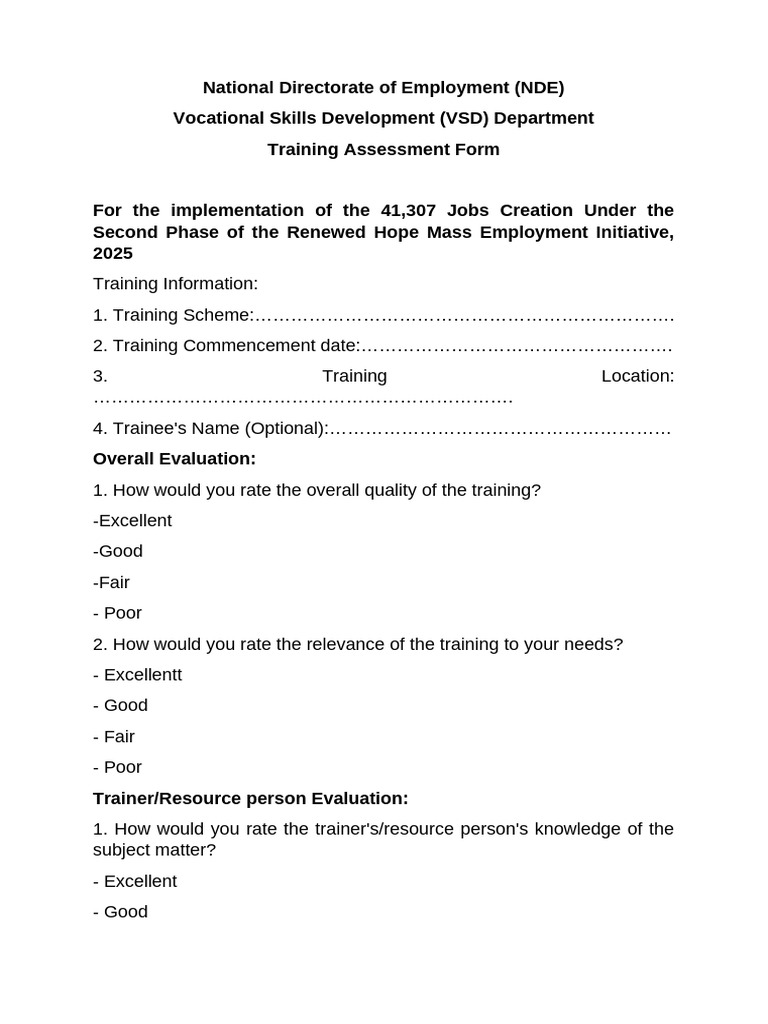 Training Assessment Form-1 | PDF