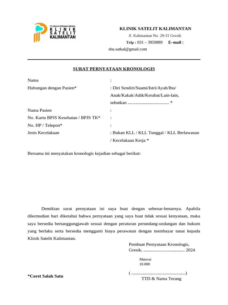 Surat Pernyataan Kronologi Kecelakaan | PDF