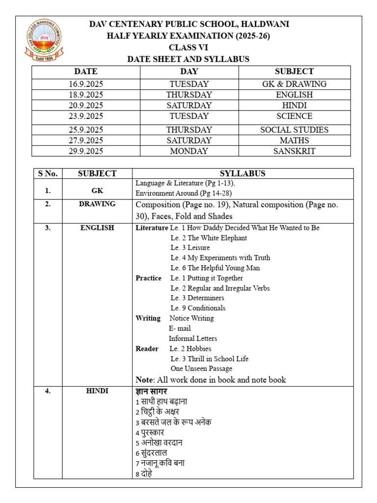 Half Yearly Syllabus (2025-26) | PDF | Integer