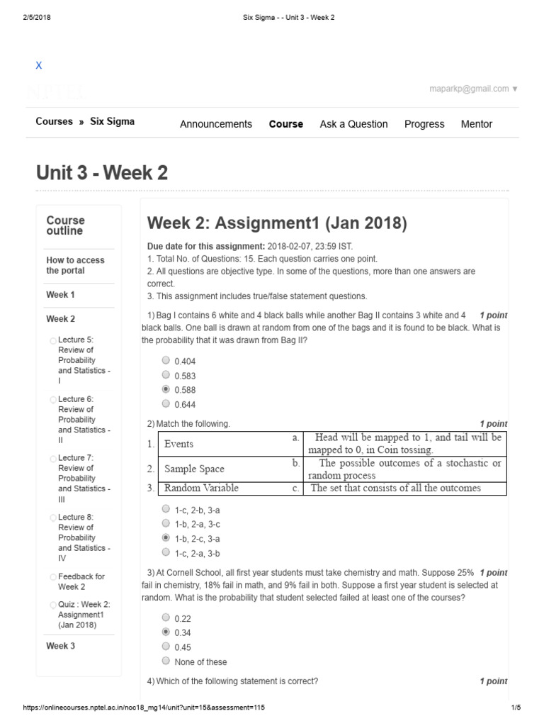 Six Sigma - Unit 3 - Week 2 | PDF | Statistics | Probability