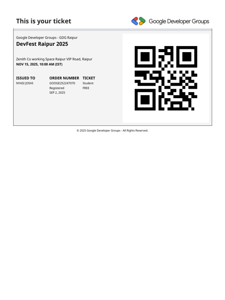 Free Ticket for DevFest Raipur 2025 | PDF