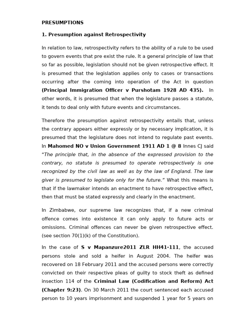 Presumptions Lecture Notes | PDF | Ex Post Facto Law | Mandatory Sentencing