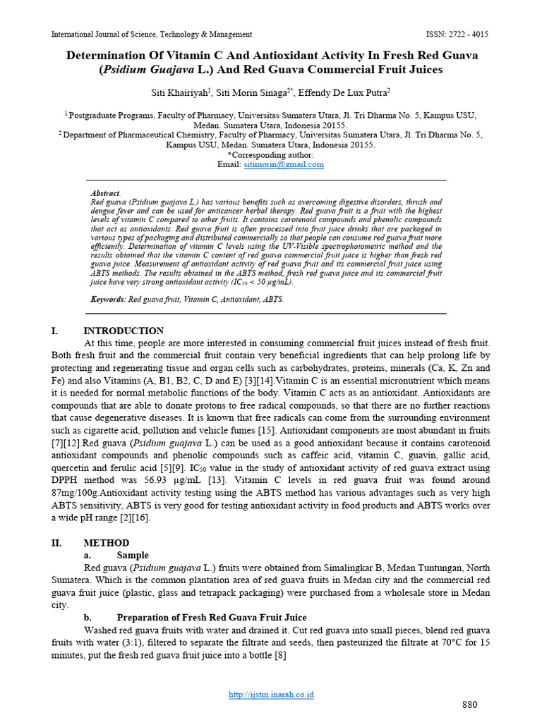 Determination of Vitamin C and Antioxidant Activit | PDF | Antioxidant ...