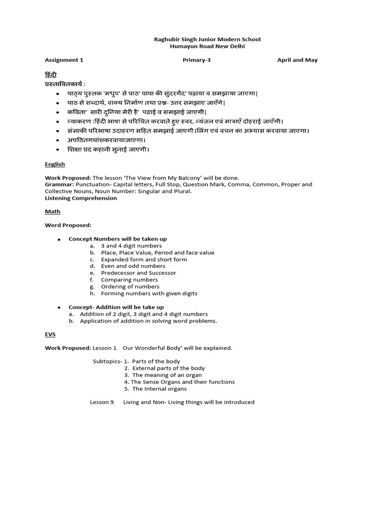 Primary 3 Assignment Overview: April-May | PDF