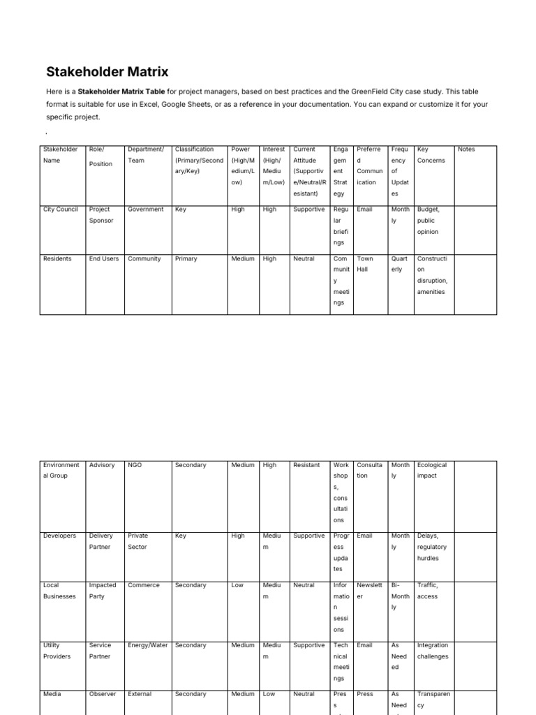 Module 2 Stakeholder Matrix | PDF