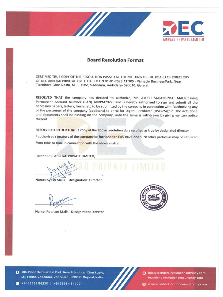 Board Resolution Format | PDF