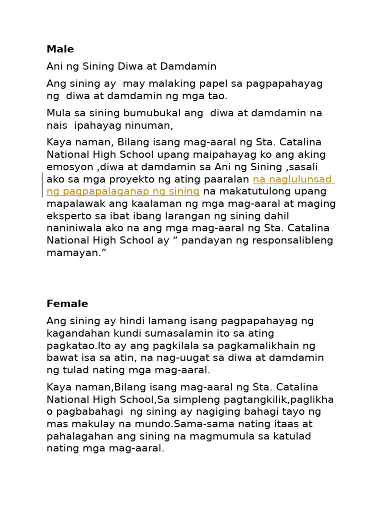 Ani NG Sining Diwa at Damdamin - Advocacy | PDF
