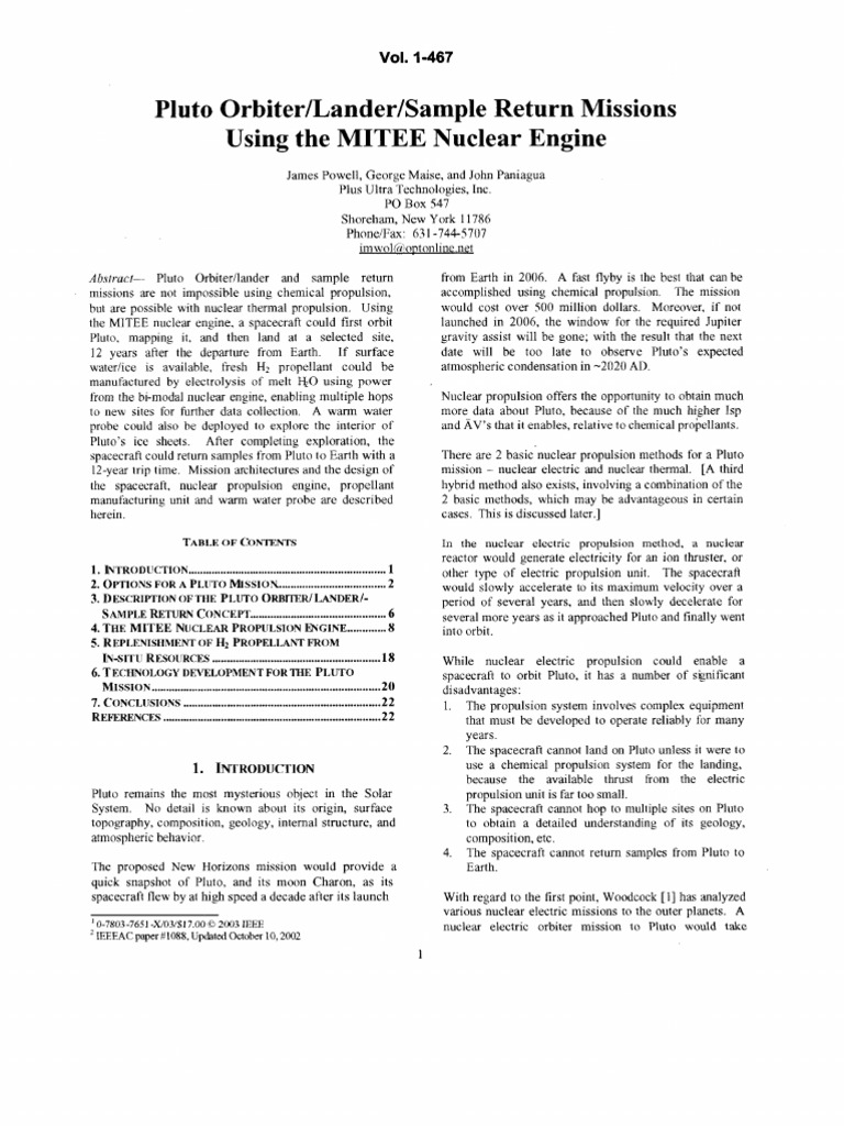 MITEE Nuclear Engine For Mission Pluto | PDF | Spacecraft Propulsion ...