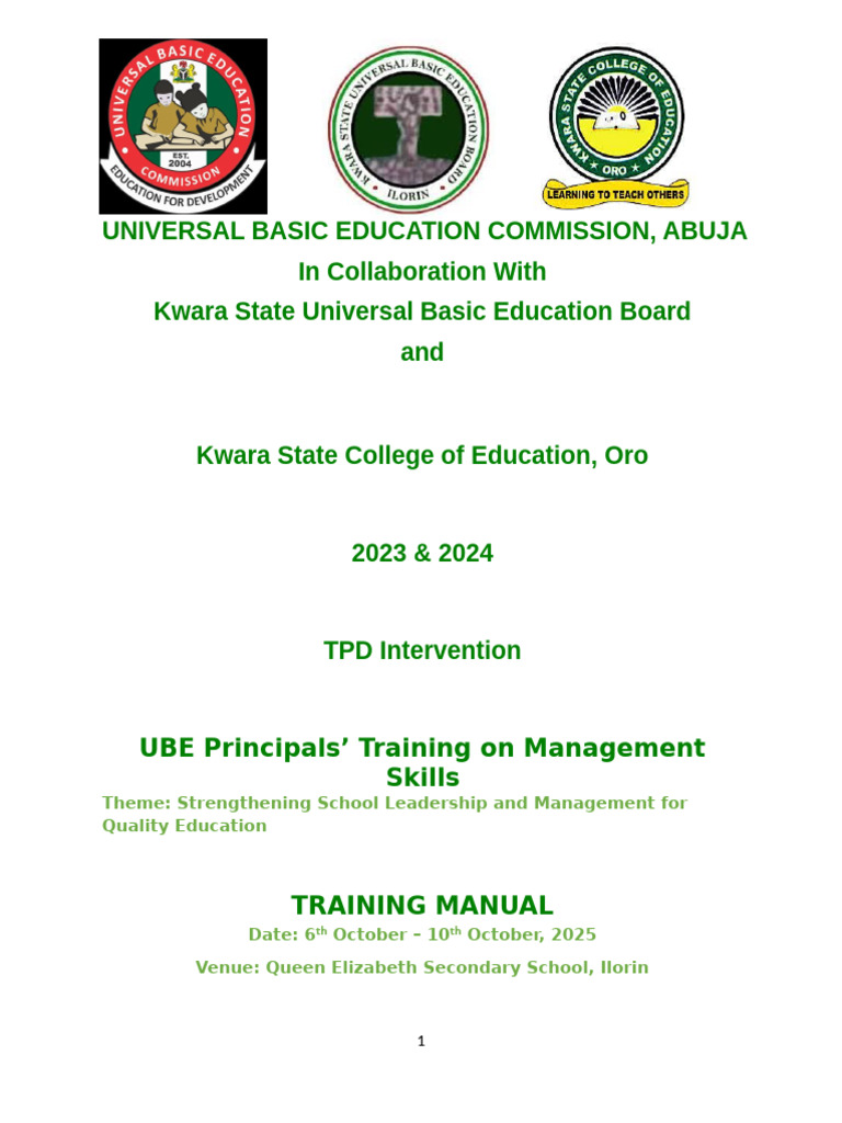 UBE Principals' Training Manual 2025 | PDF | Transformational ...