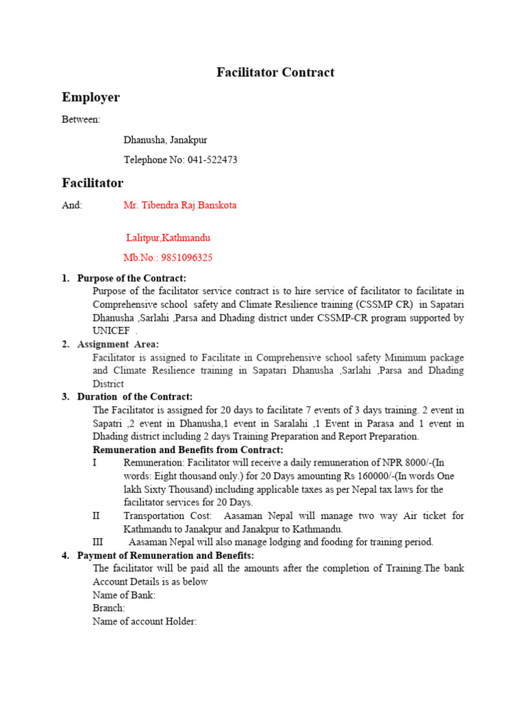 Facilitator Contract for CSSMP-CR Training | PDF