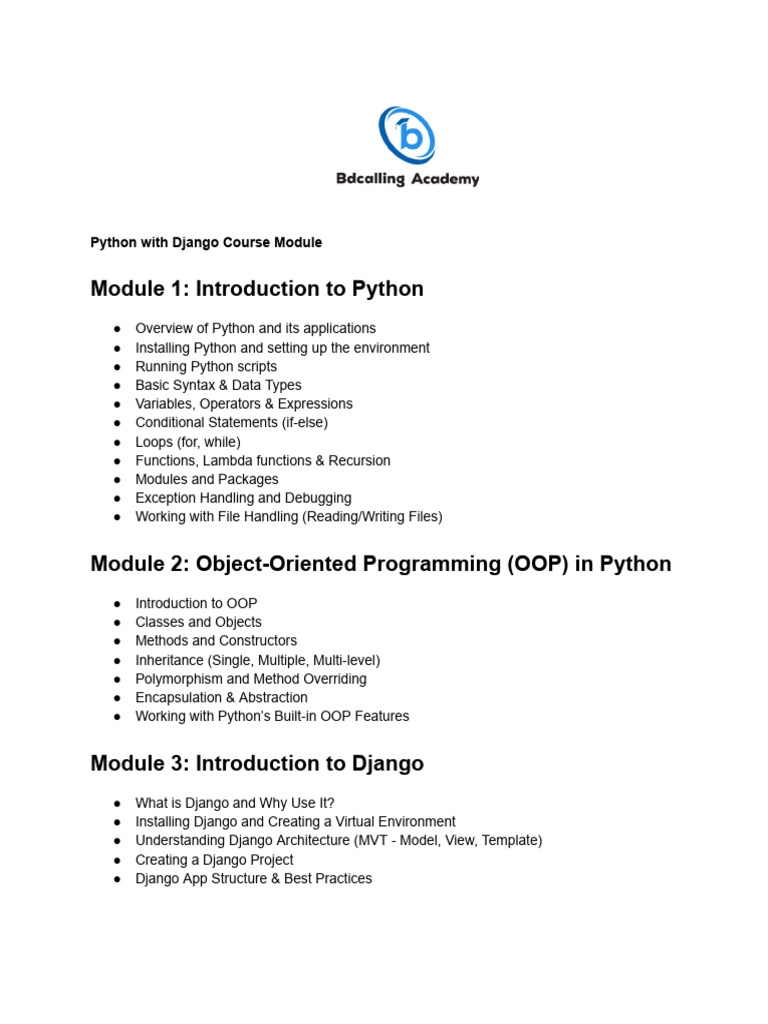 Python With Django Course Module | PDF