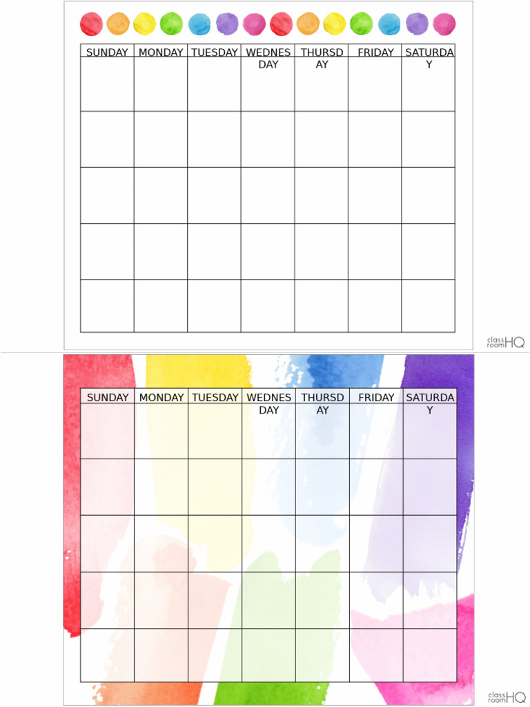WATERCOLOUR PAINT Classroom Calendar Backgrounds 36x24in | PDF