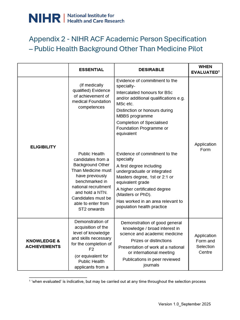 Appendix 2 - Public Health BOTM Pilot Person Specification - v1.0 | PDF ...