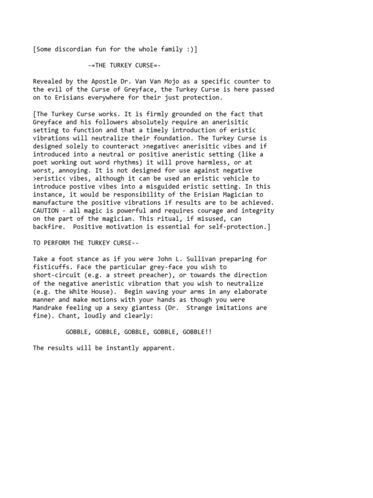 Discordianism Turkey Curse | PDF