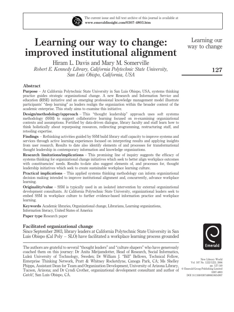 Learning Our Way To Change: Improved Institutional Alignment | PDF ...