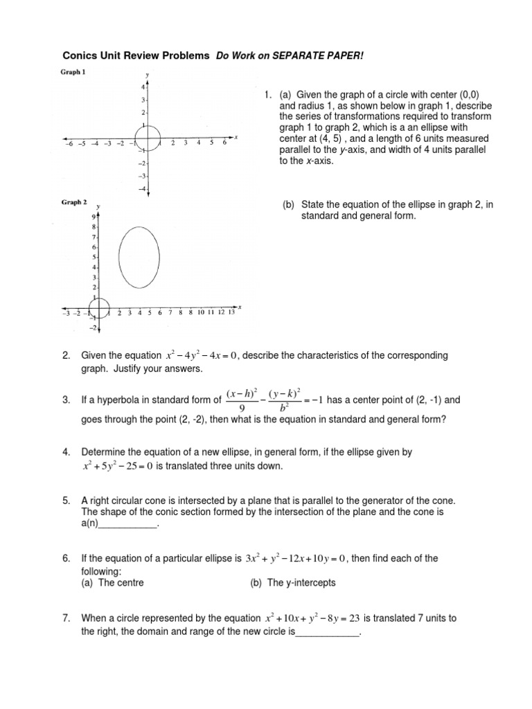 Conics Unit Review Problems: Do Work On Separate Paper! | PDF | René ...