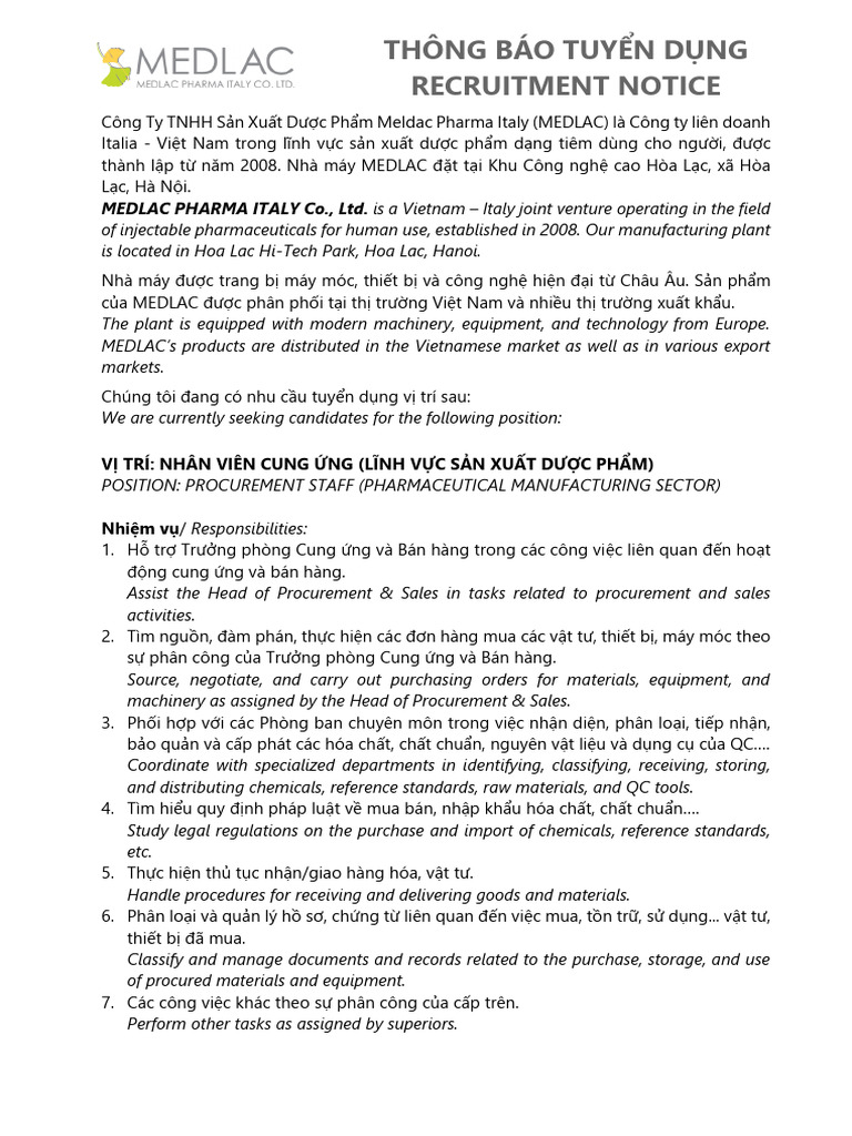 2025.09.19 - Recruitment Notice - Procurement Staff - VNENG | PDF