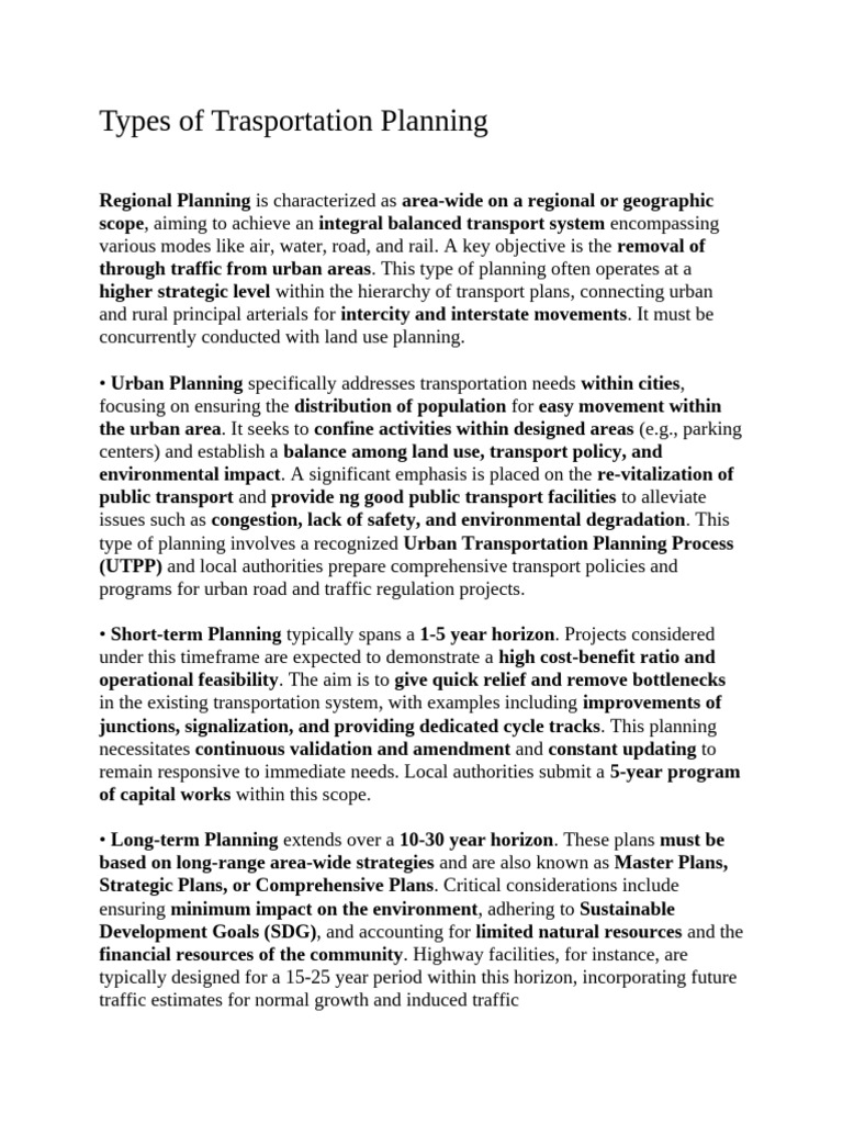 Types of Trasportation Planning (Civil) | PDF