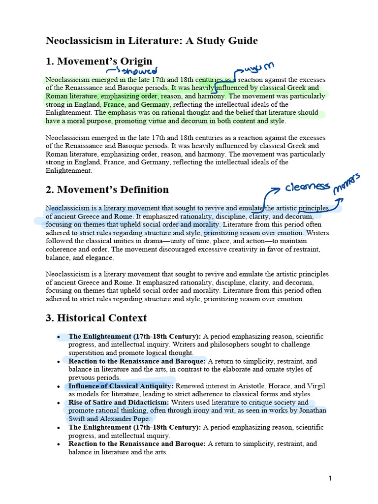 6. Neoclassicism in Literature STUDENT EDITION | PDF | Reason | Age Of ...