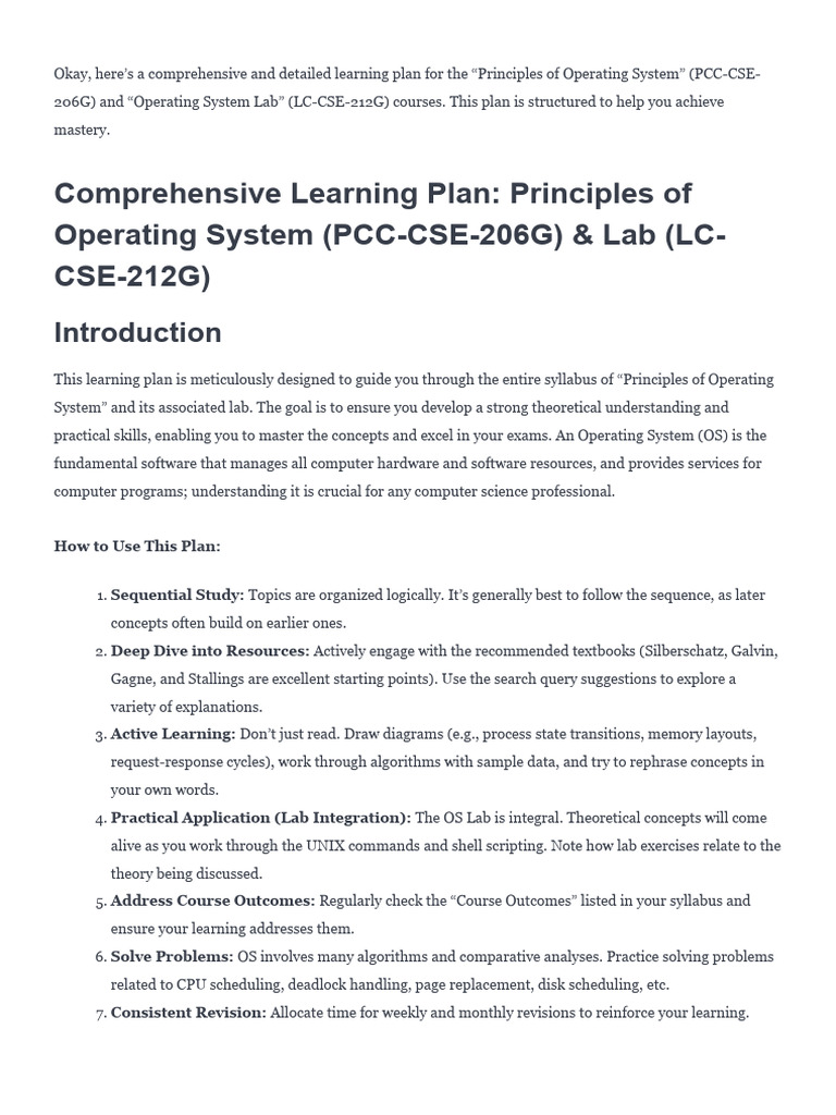 AI Plan Principles of Operating System (PCC-CSE-206G) & Lab (LC-CSE-212G) | PDF | Thread ...