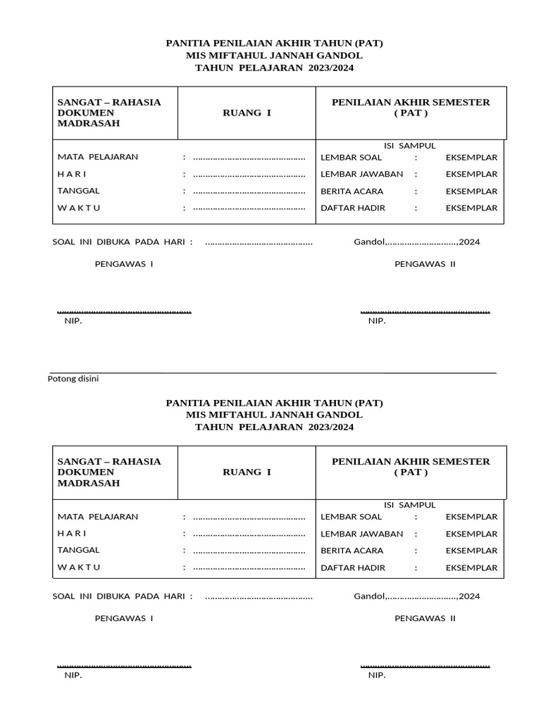 Sampul Amplop Naskah Soal - 2024 | PDF