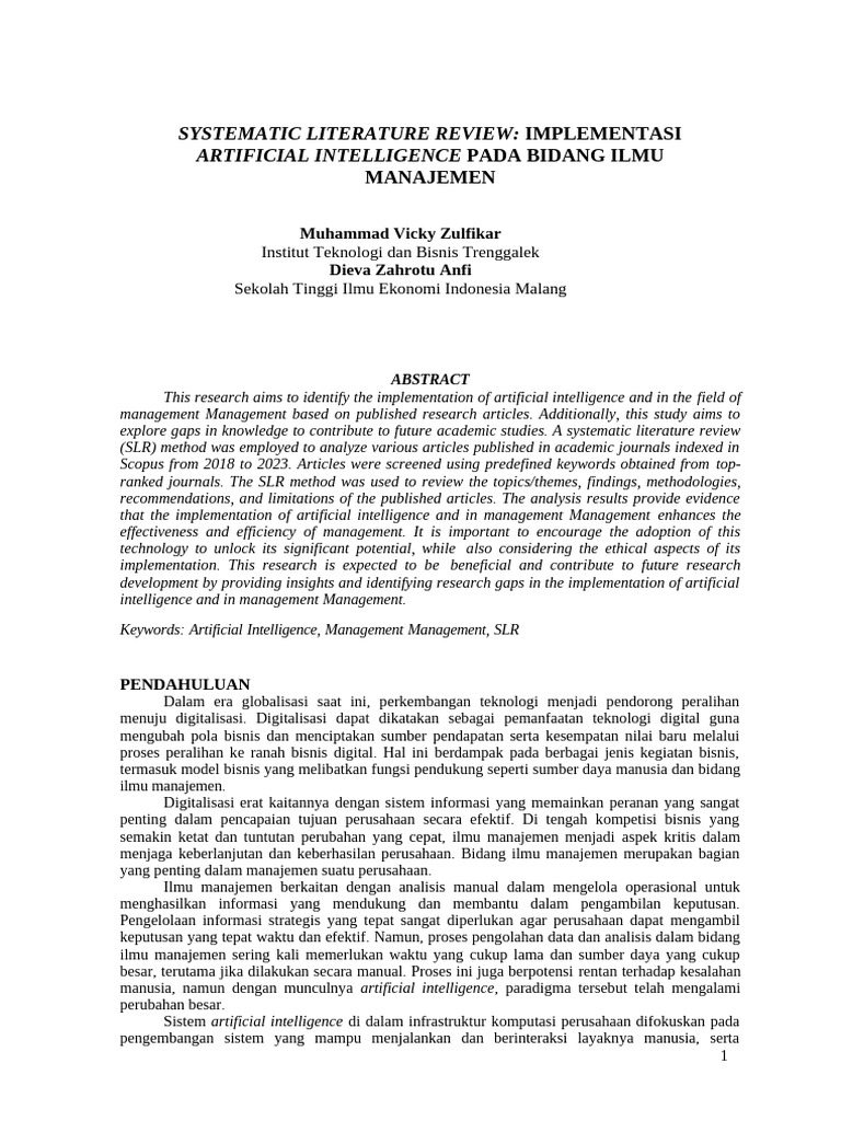 Systematic Literature Review Implementasi Artificial Intelligence Dan ...