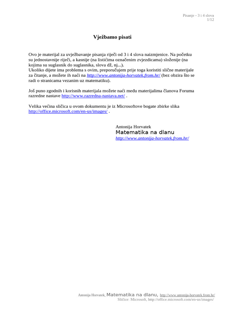 Pisanje Rijeci Od 3 i 4 Slova | PDF