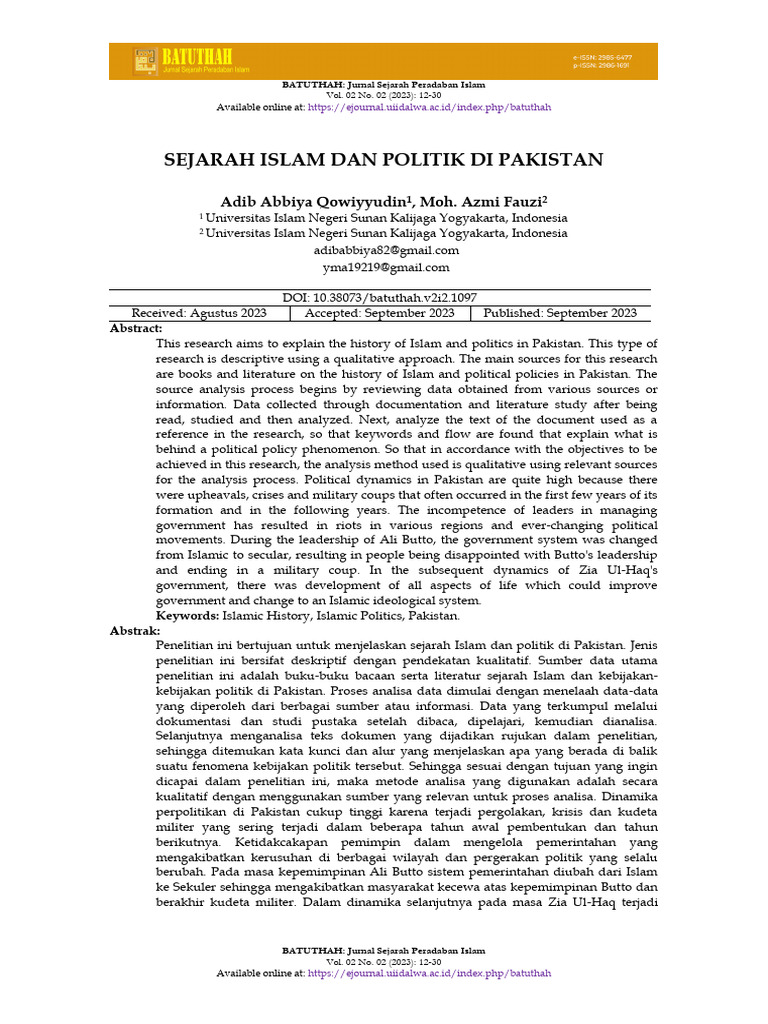 Sejarah Islam dan Politik Pakistan | PDF