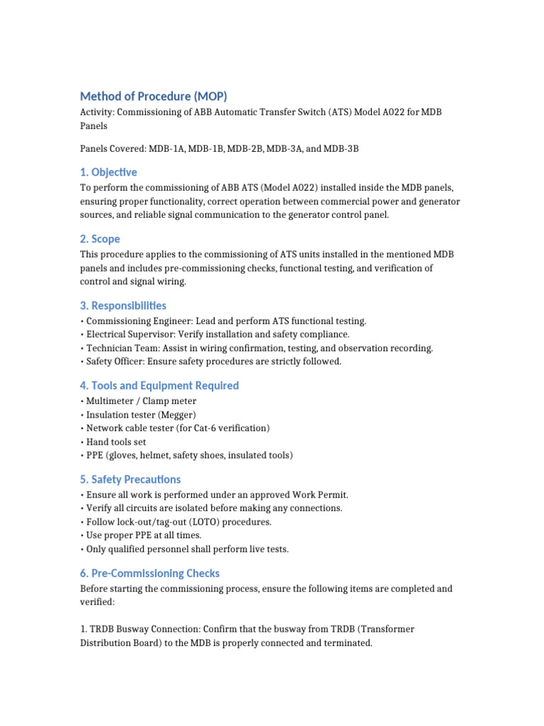 ABB ATS Model A022 Commissioning Guide | PDF | Electrical Wiring ...