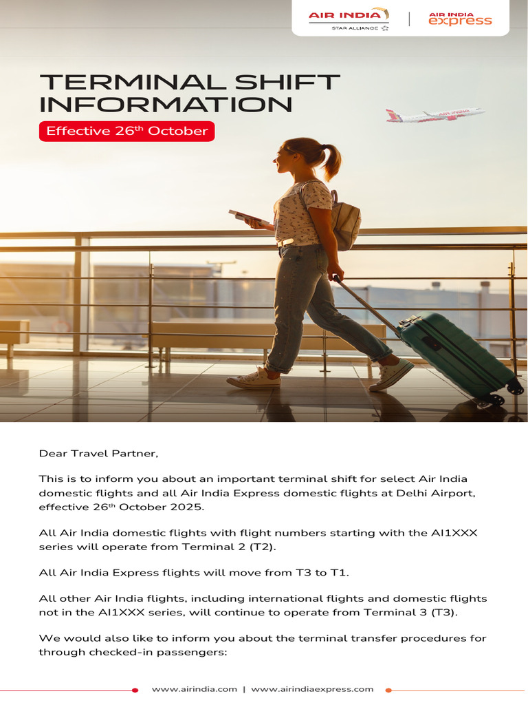 Air India Terminal Shift Notice 2025 | PDF