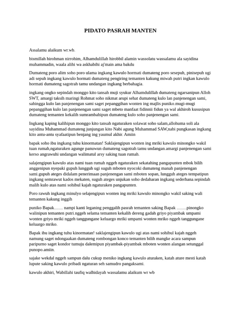 Pidato Pasrah Manten yang Berkesan | PDF