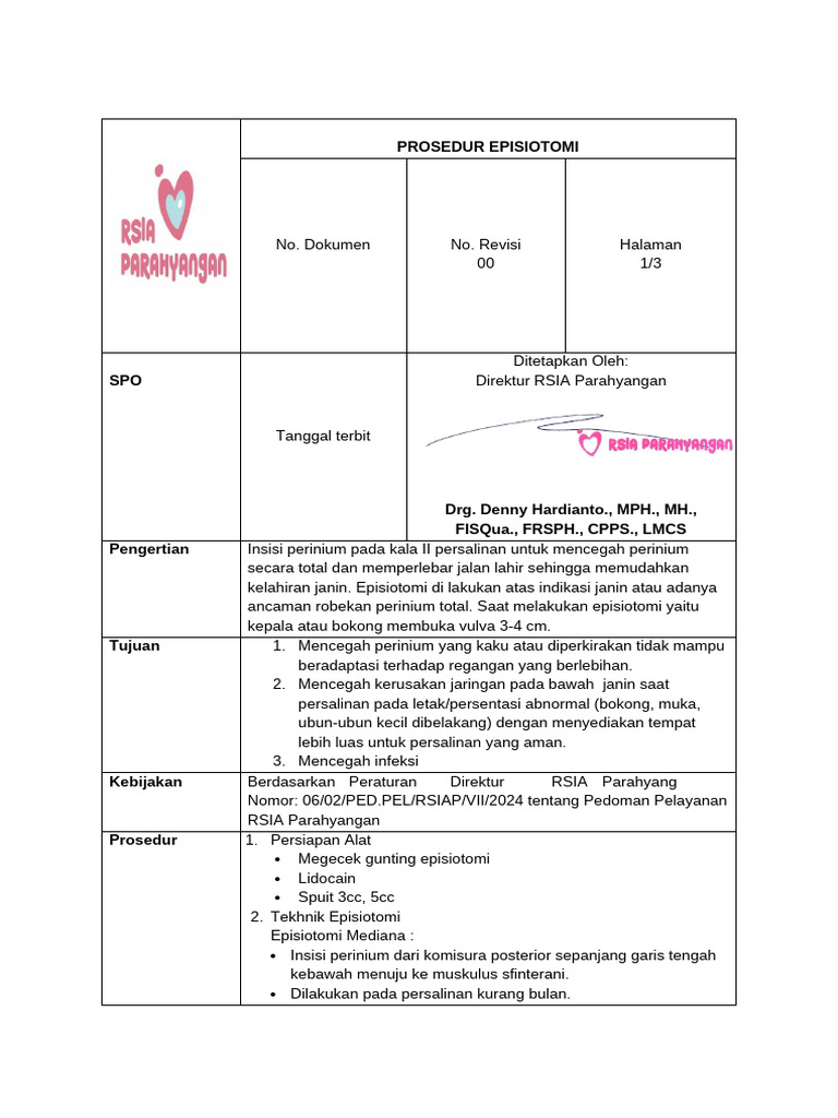 Prosedur Episiotomi untuk Persalinan Aman | PDF